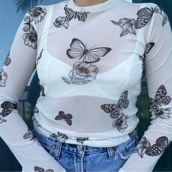 Riot Queen | Tops | Riot Queen Sheer Mesh Butterfly Tattoo Top S | Poshmark